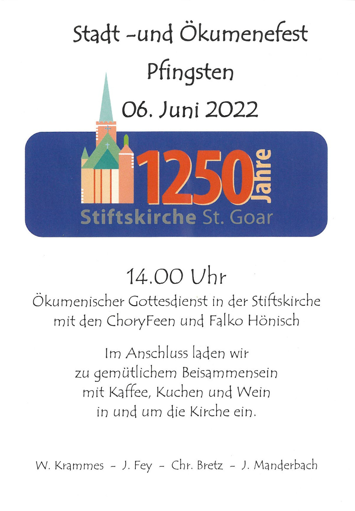 1250 Jahre Stiftskirche St. Goar – Stadt- und Ökumenefest am 06.06.2022 ...
